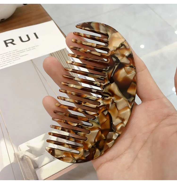 Custom Logo Korean U-shaped Detangler Hairbrush Marble Hair Combs Tortoise Shell Cellulose ...