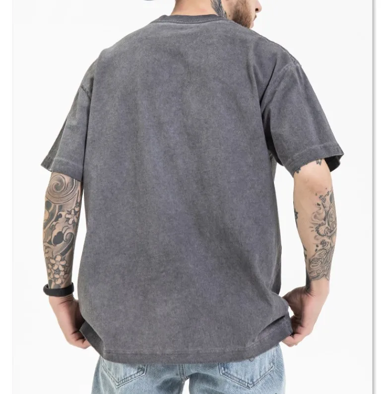 Acid Washed Grey Tshirts Custom Logo Fashion Short Sleeve Vintage Men ...