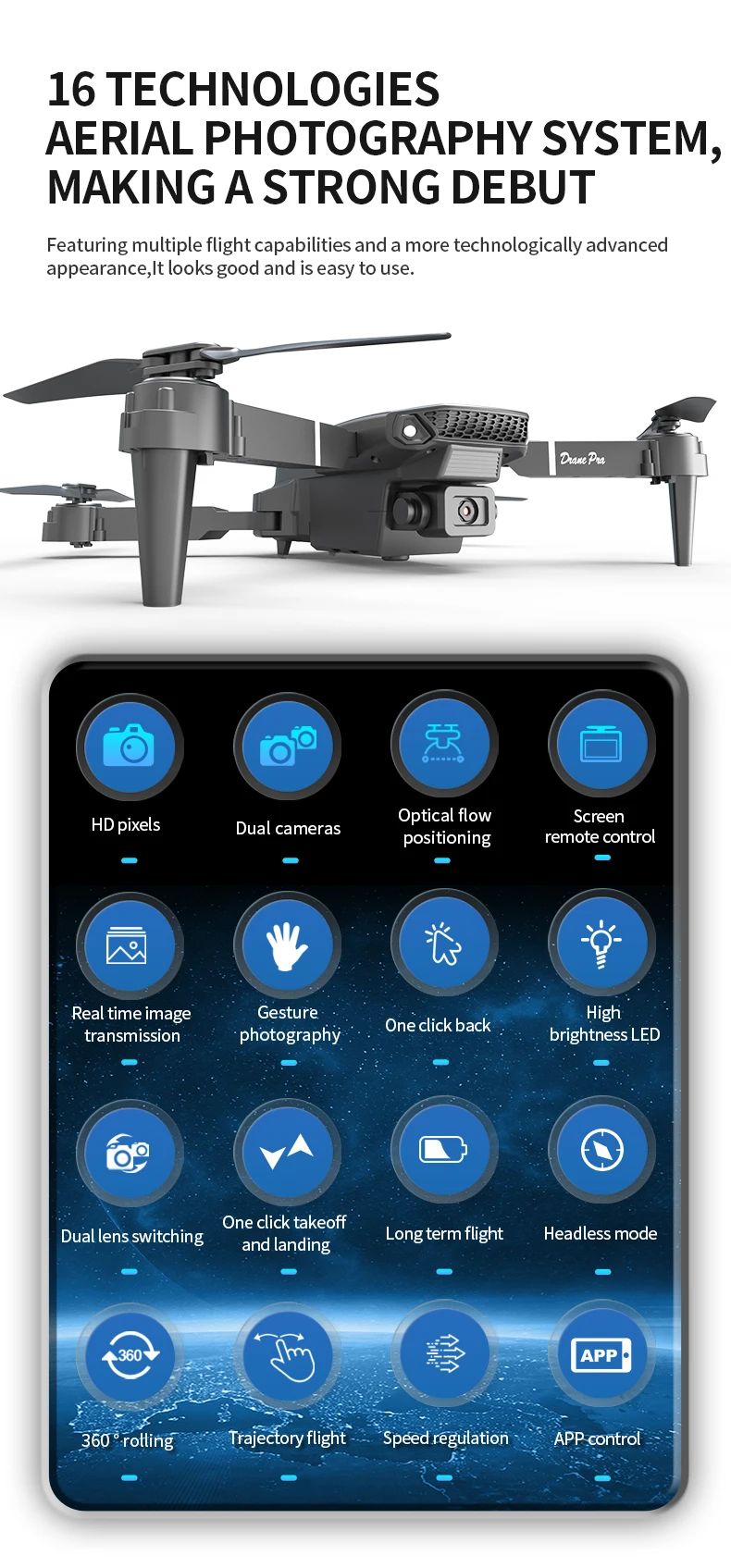 New E88 Pro Max Drone with 4K HD Dual Camera, Foldable Design & Screen ...
