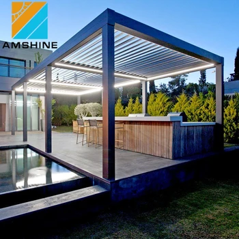 Outdoor Modern Garden Aluminum Louvered Pergola Automatic Patio Cover ...