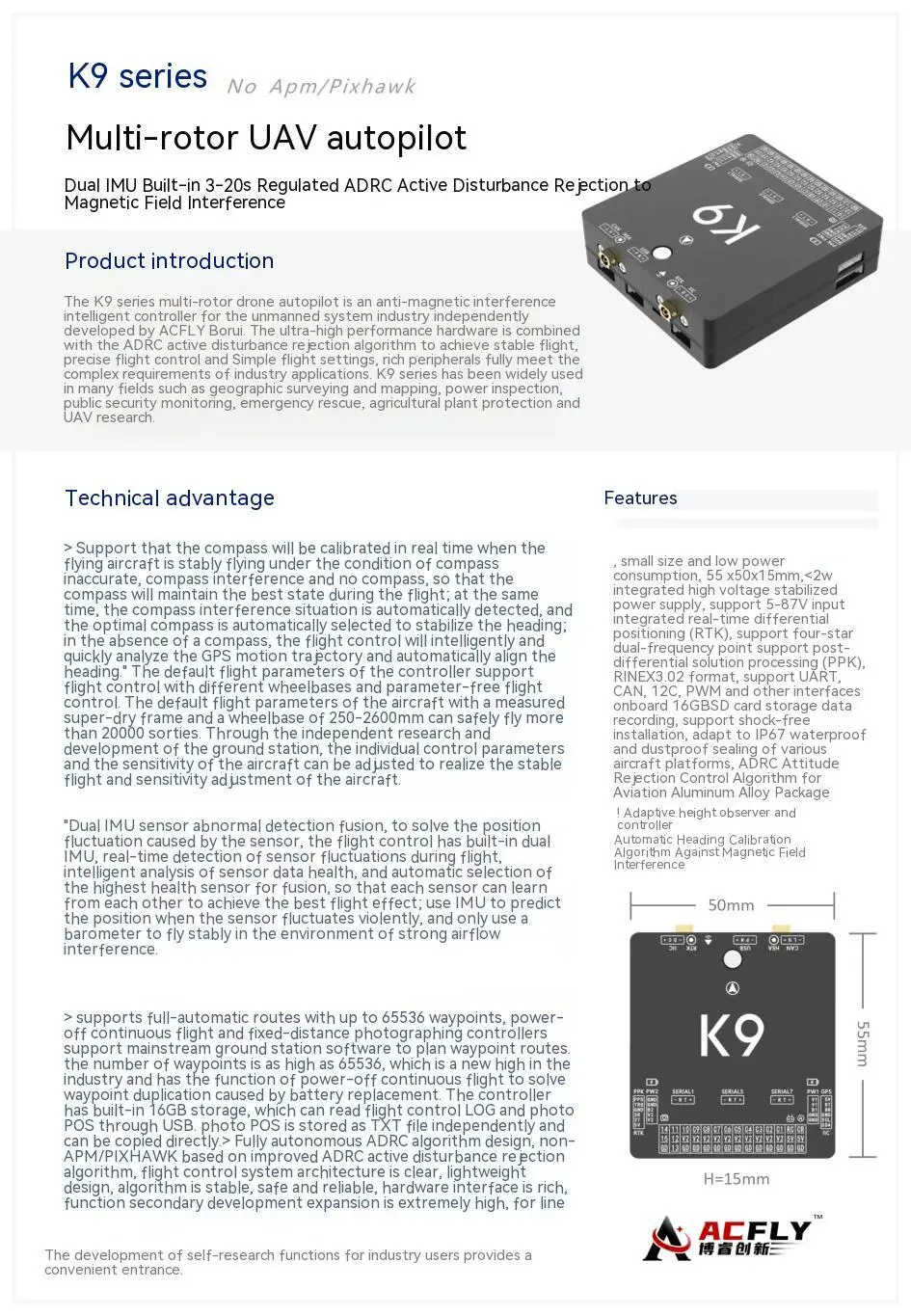 ACFLY K9 Flight Control Dual IMU RTK for Aerial Plant Protection