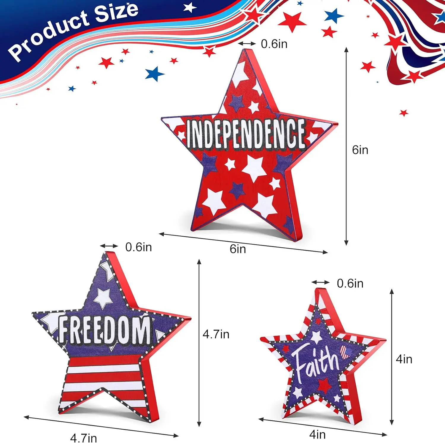Freedom And Independence Memorial Day Decorations 4th Of July Wood Star ...