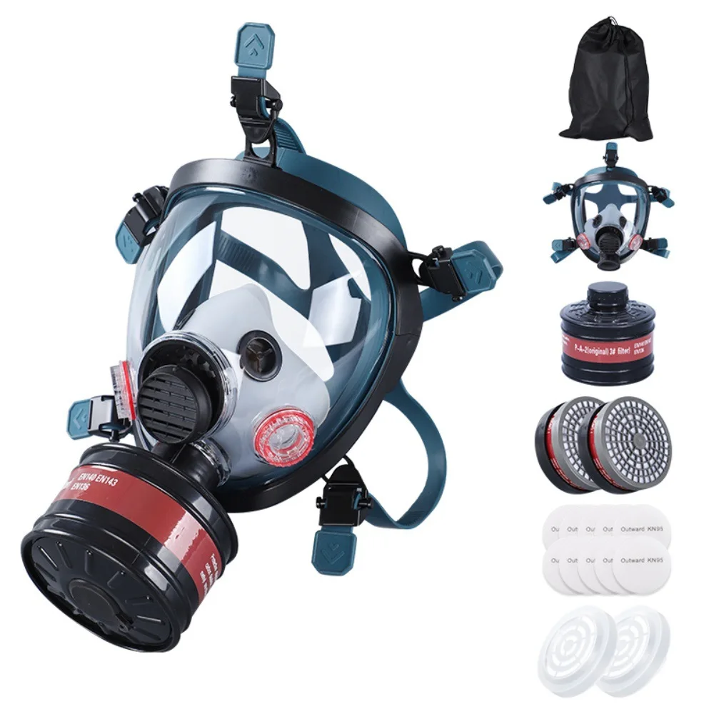Spherical full-face silicone safety gas mask with fire-fighting dual ...
