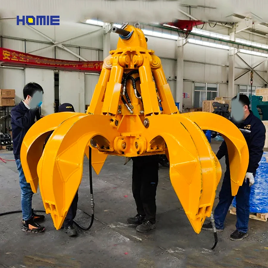 Excavator Attachment Hydraulic Grapple Scrap Grab 360 Degree Orange ...
