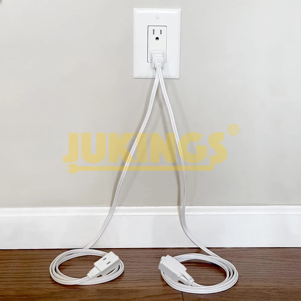 US Standard Indoor Power Cord 2-Prong Plug 16/2AWG Double Extension 3 ...