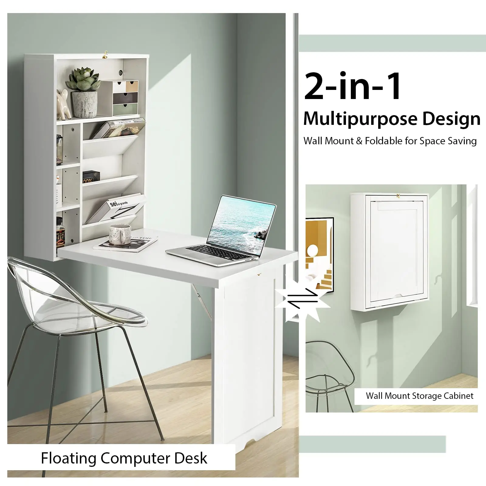 Folding Wall Mounted Floating Computer Desk - Multi-function