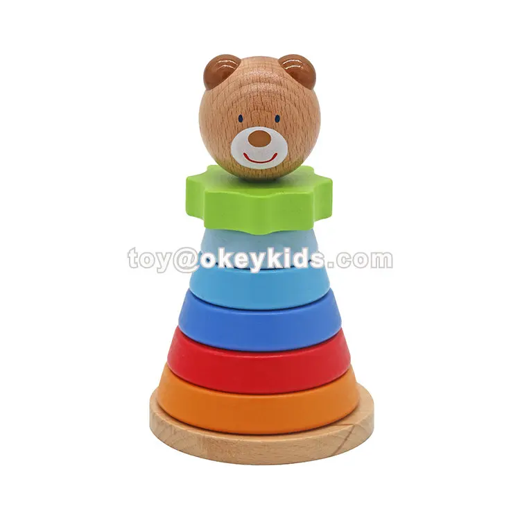 Montessori Wooden Rainbow Wooden Ring Stacker Toy for Infants and ...