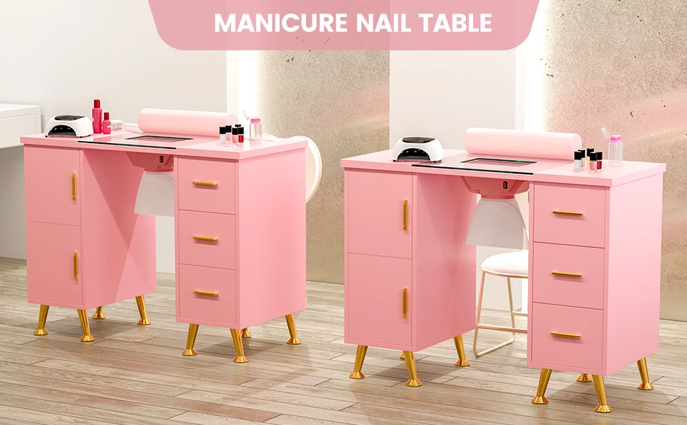 Multi-functional Modern Pink Nail Station Tech Beauty Makeup Desk Salon Manicure Furniture Table ...