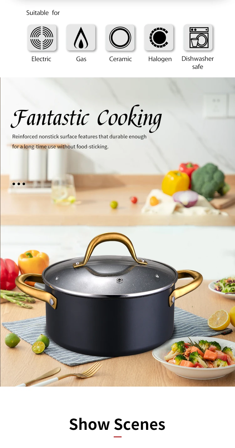 Aluminum 24cm Marble Nonstick Coating Oven Dutch Induction Soup Pot Pvd ...