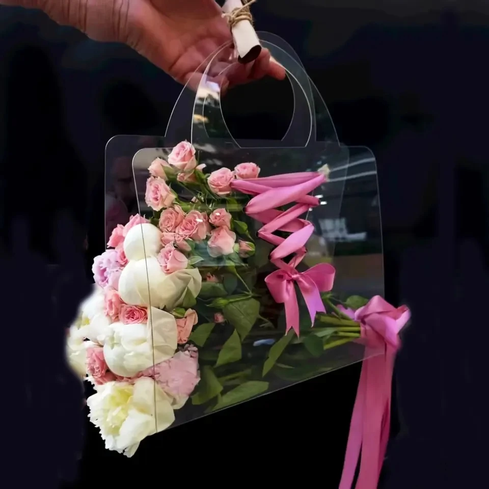 Hot Sell Custom Pvc Plastic Transparent Flower Tote Bags Wedding Gift ...