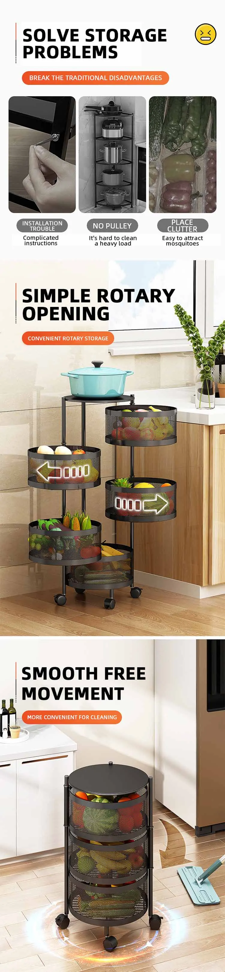 Multi Functional Durable Kitchen Rotary Storage Rack 5 Layer Kitchen ...