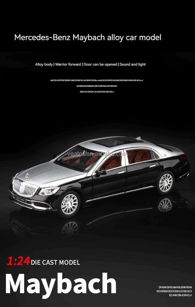 Diecast Model Cars 1:24 Benz Maybach S600 with Sound and Light