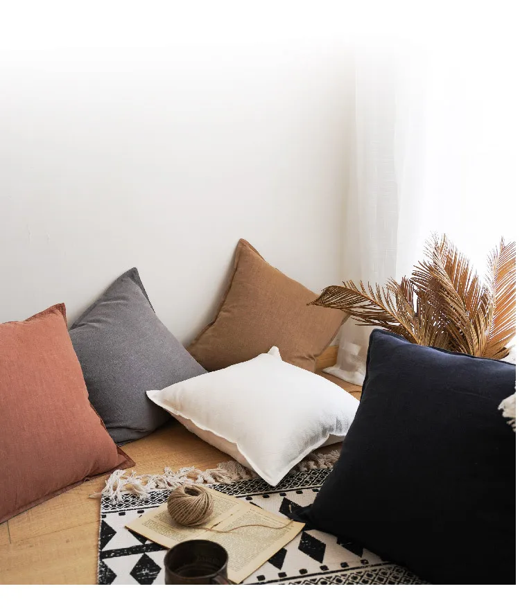 Amity Sofa Decorative Cotton and Linen Throw Pillow Covers Simple Solid ...