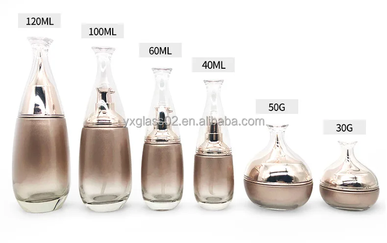 Cosmetic Irregular Shape Glass Bottle Set with Gold Pump Spray Cap and ...