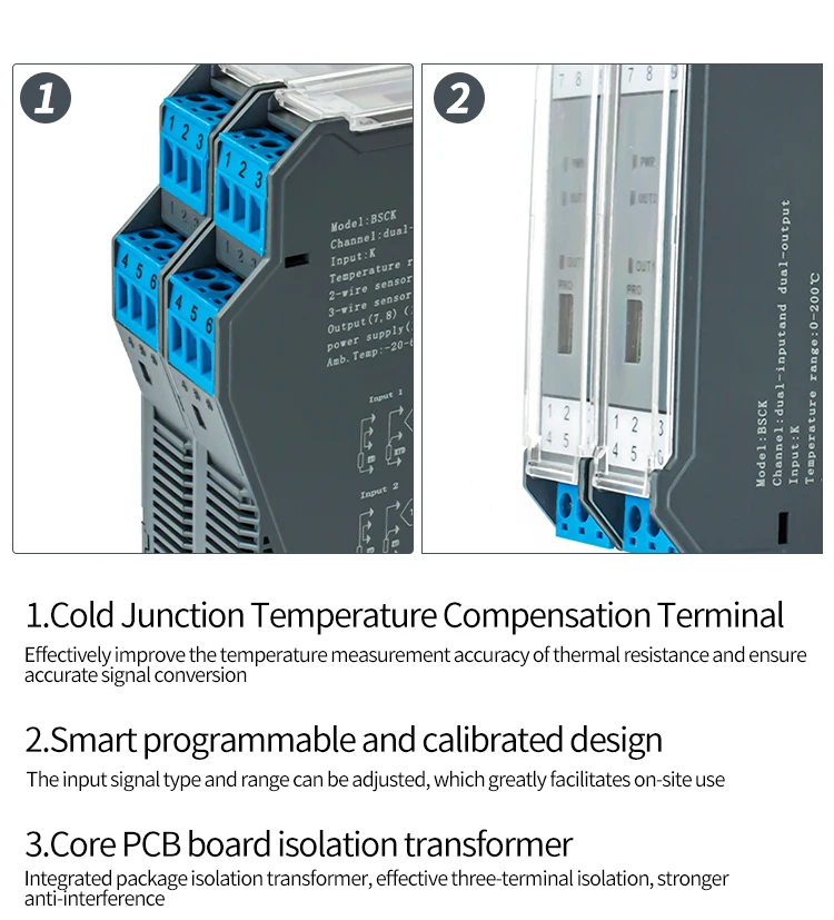 Din Rail Thermal Resistance Temperature Signal Isolation Transmitter Pt100 In 4-20 Ma 0-10v ...