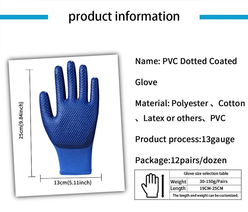 Blue Cut Resistant Pvc Dotted Latex Coated Polyester Working Gloves For ...