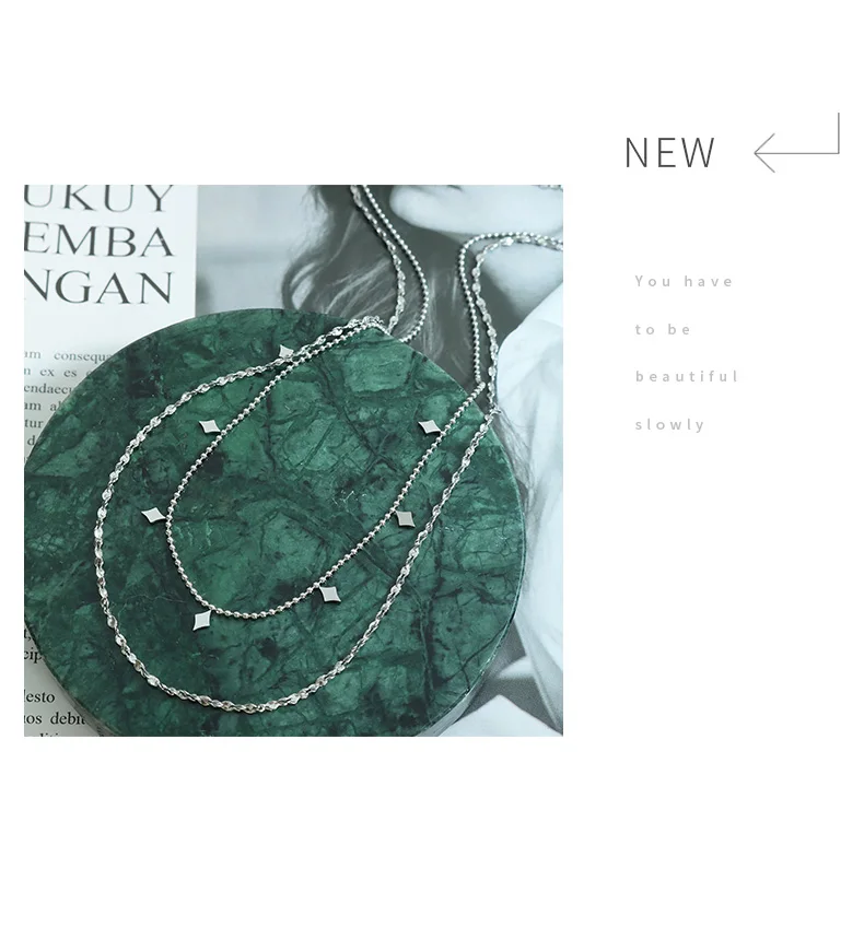 Romantic Style Geometric Diamond Pendant Splicing Double-layer Chain ...