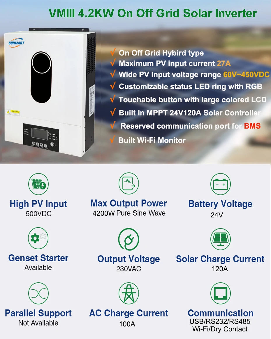Vmiii 4.2kw Inverter Hybrid Solar Inverter On Off Grid Hybrid Inverter Mppt24v120a - Buy 4.2kw ...