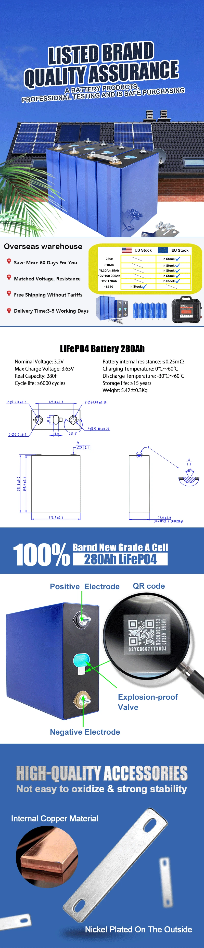 Grade A 280ah Lifepo4 Cell Lf280k 280 Ah 3.2v 200ah 272ah 280ah Lifepo4 ...