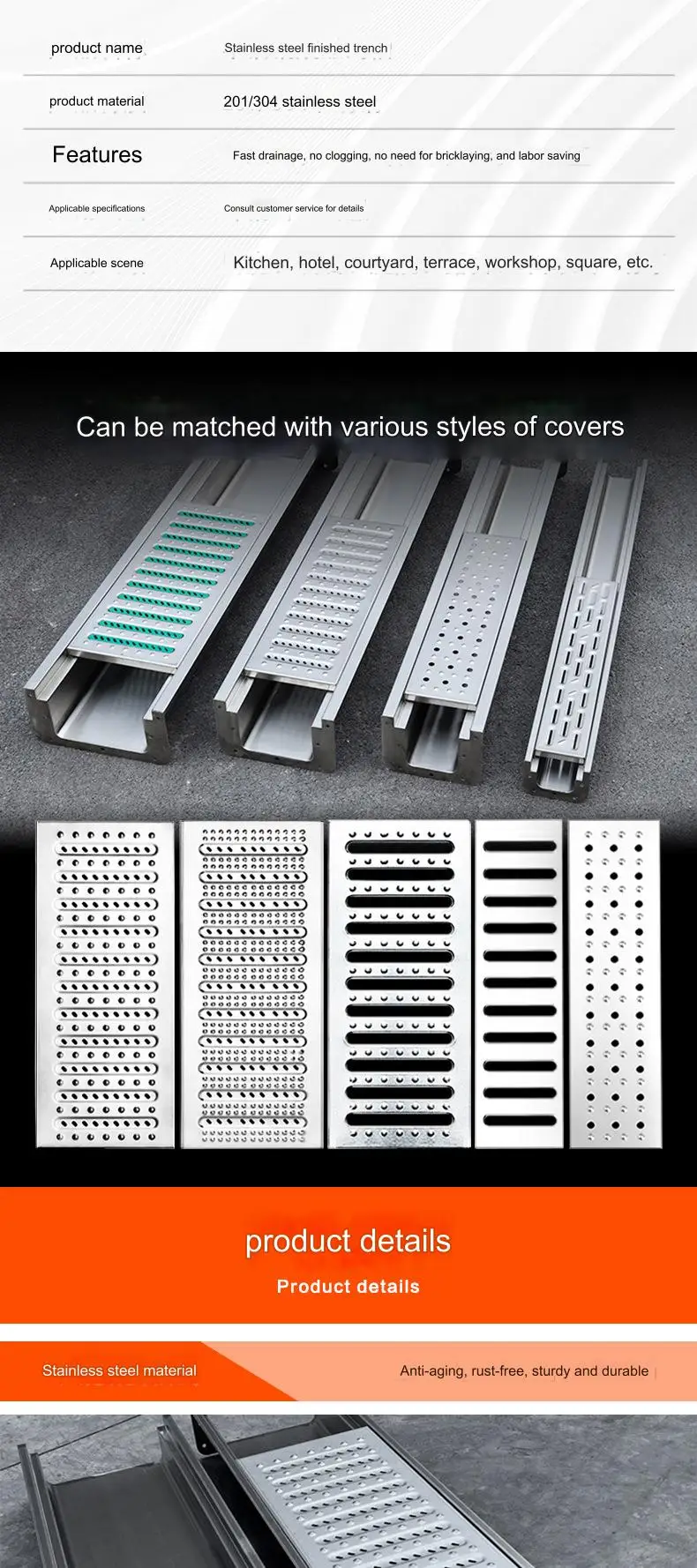 Customized 304 Stainless Steel Finished Gutters U Channel Drain Pipe ...