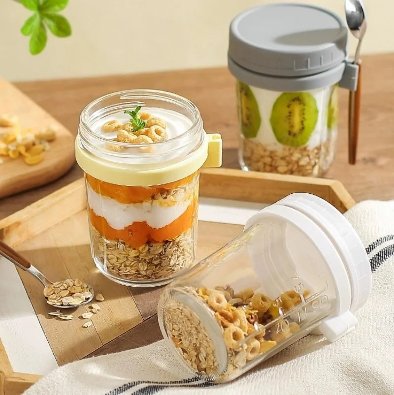 Oatmeal Container Overnight Oats Jars With Lid And Spoon Mason Jar Mug ...