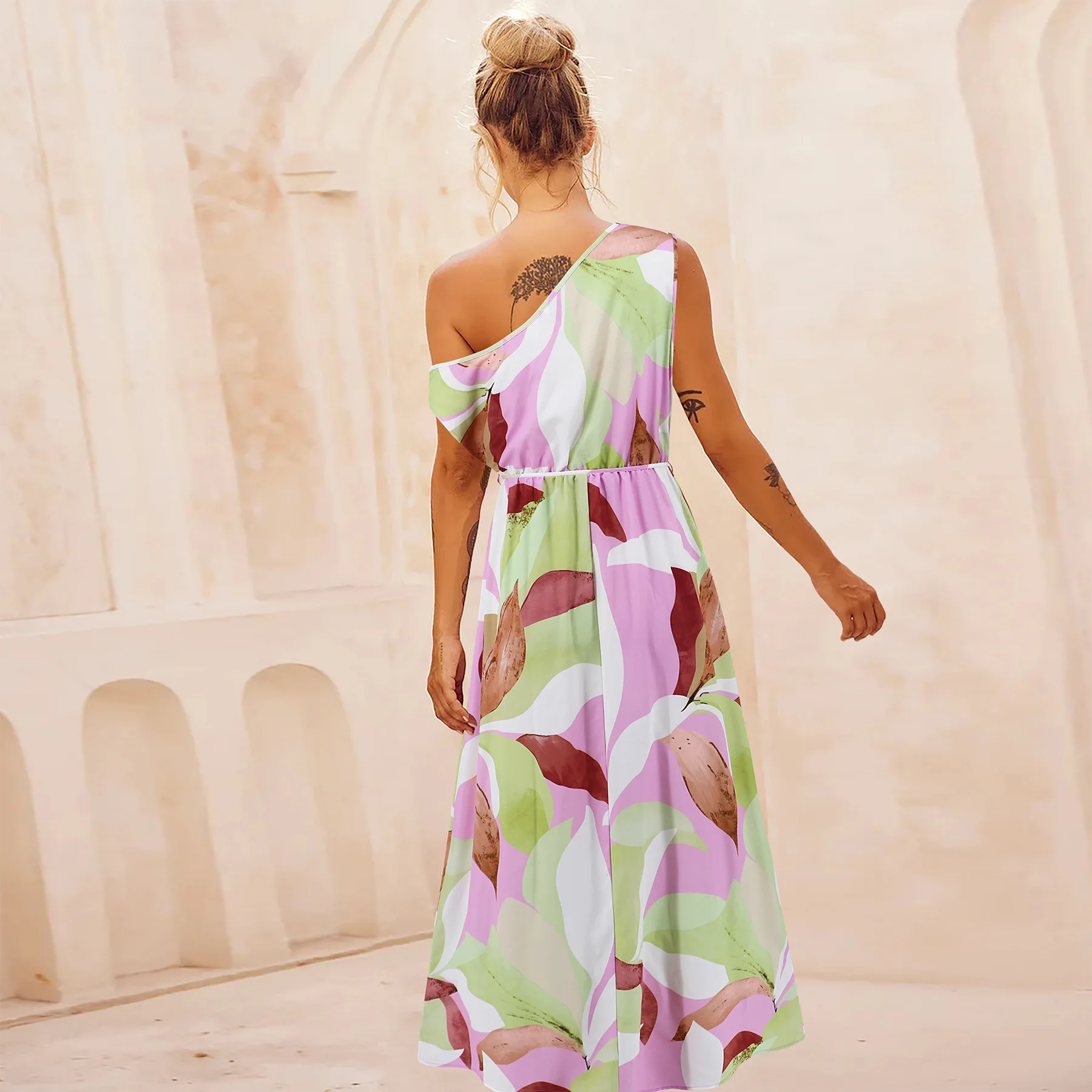 Pretty-steps 2024 Elegant Slim Temperament Print New Chiffon Dress Slit ...