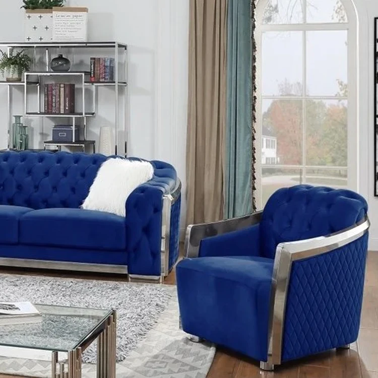 Modern Velvet Fabric Sweet Sofa Set with Gold Stainless Steel for ...