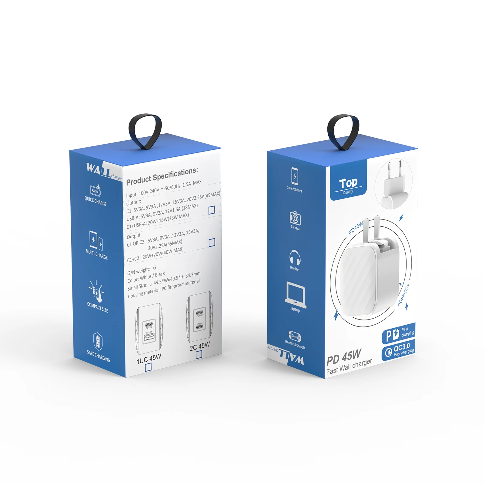 Laptop Cell Mobile Phone Usb Type C Foldable Plug 45W Gan Charger