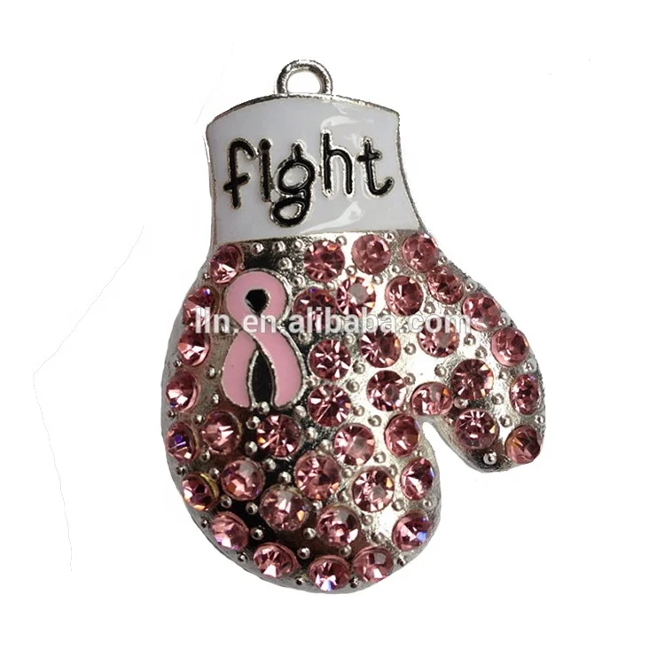 Silver Pink Ribbon Boxing Glove Rhinestone Pendant Breast Cancer ...