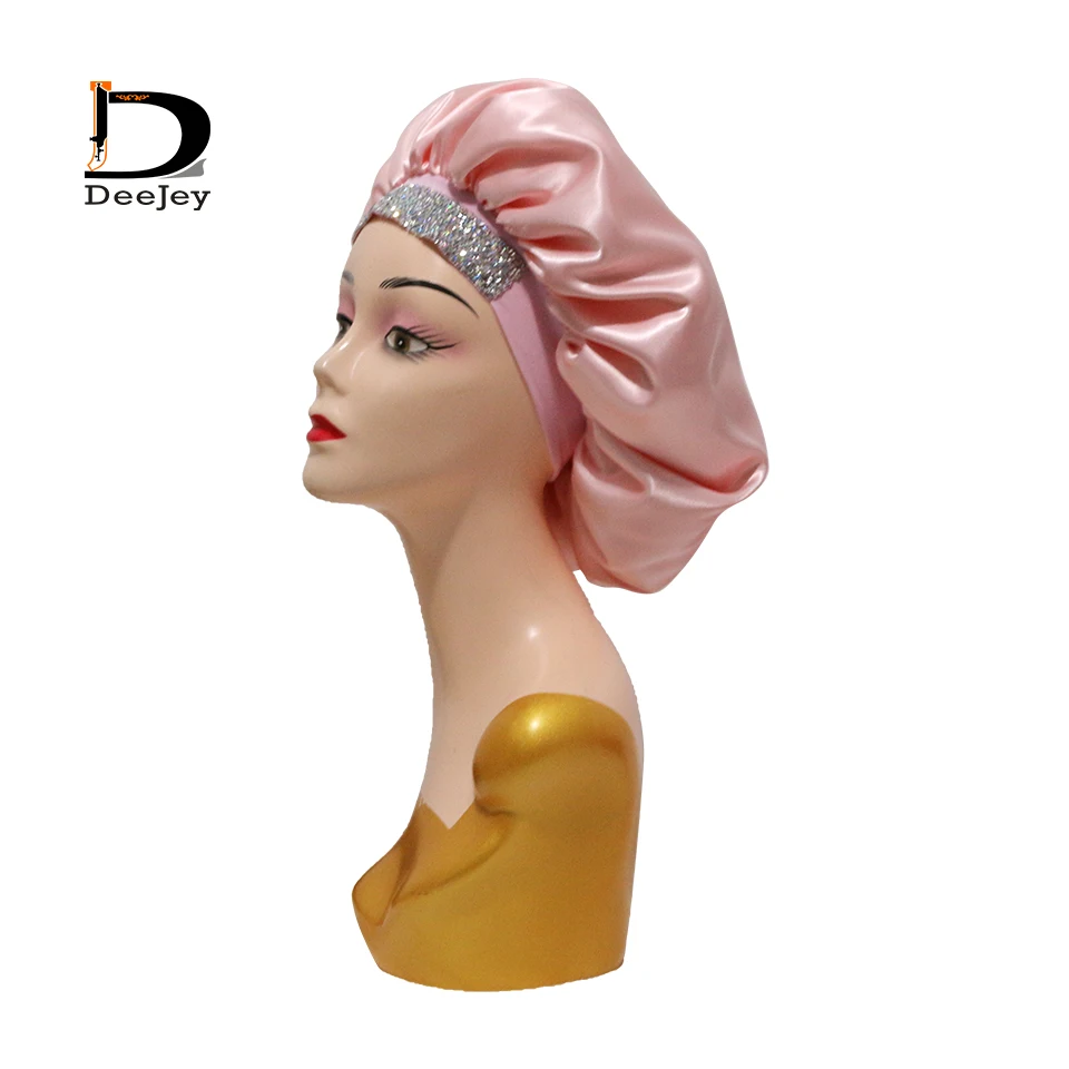 Custom Logo Soft Satin Bonnets Double Sided Designer Hair Bling Bonnet ...