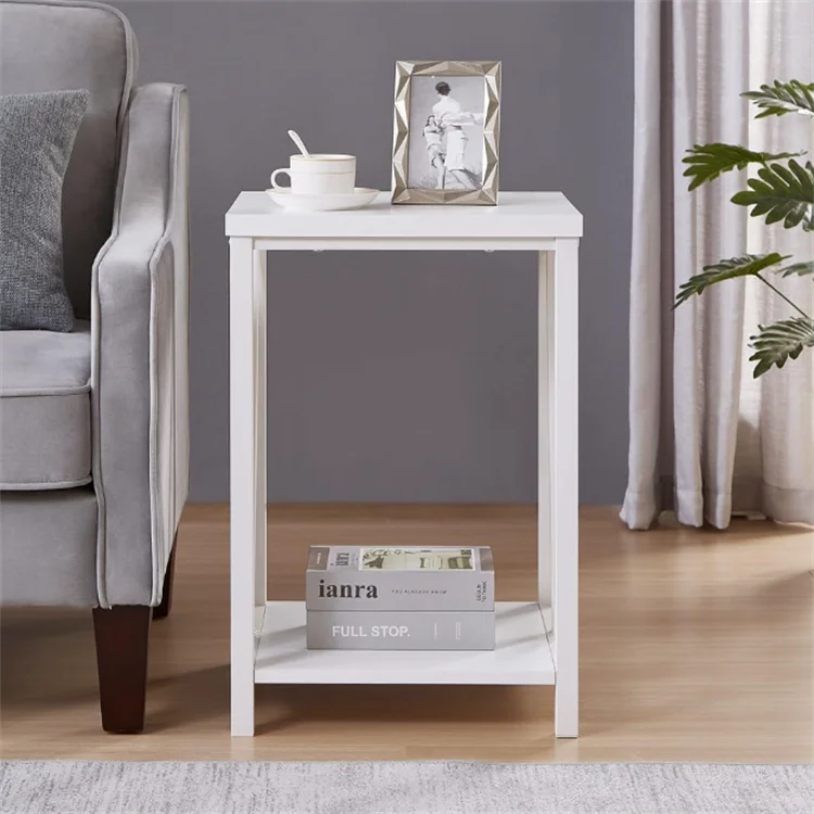Rustic White Solid Wood Side Table Square End Table Wood Nightstand For ...