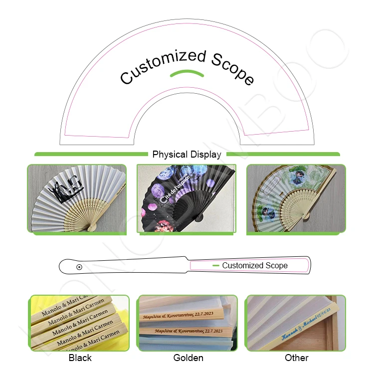 Diy Engraved White Folding Elegant Silk Hand Fan With Gift Bag Wedding ...