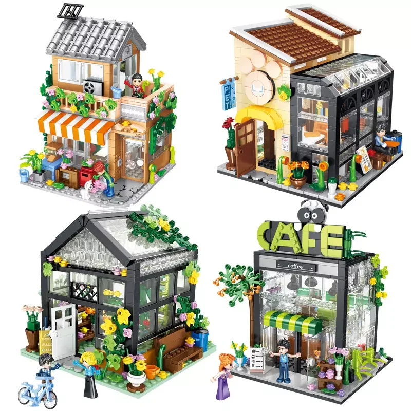 City Comfortable Street View Flower Shop Coffee Shop Creative Model ...