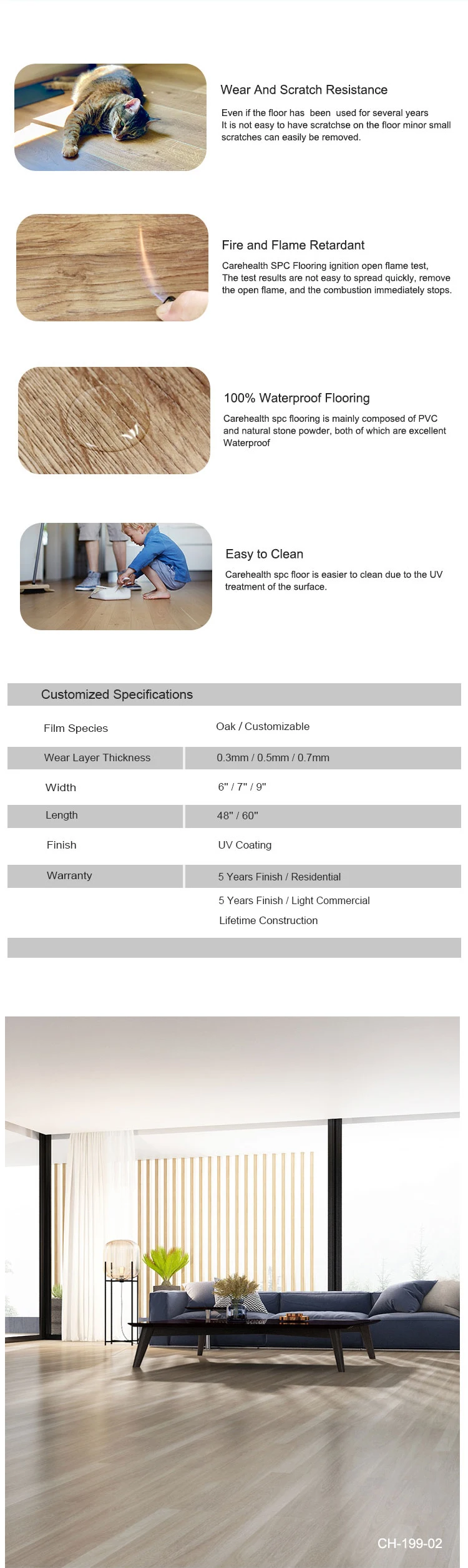 Wood Grain Waterproof 4mm-6mm 6.5mm Pisos Pvc Vinilico Spc Click Vinyl ...