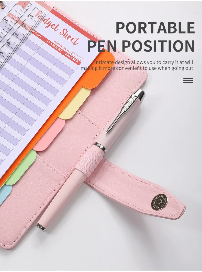 Custom Pu Leather Budget Binder Office Supplies Notebook Planner Cover A6 Binder Ring Bound ...