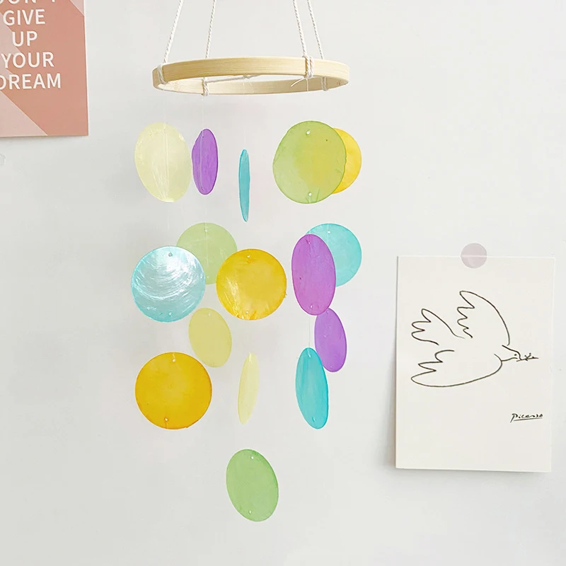 Ins Sympathy Handmade Bamboo Rainbow Wind Chimes Capiz Shell for ...