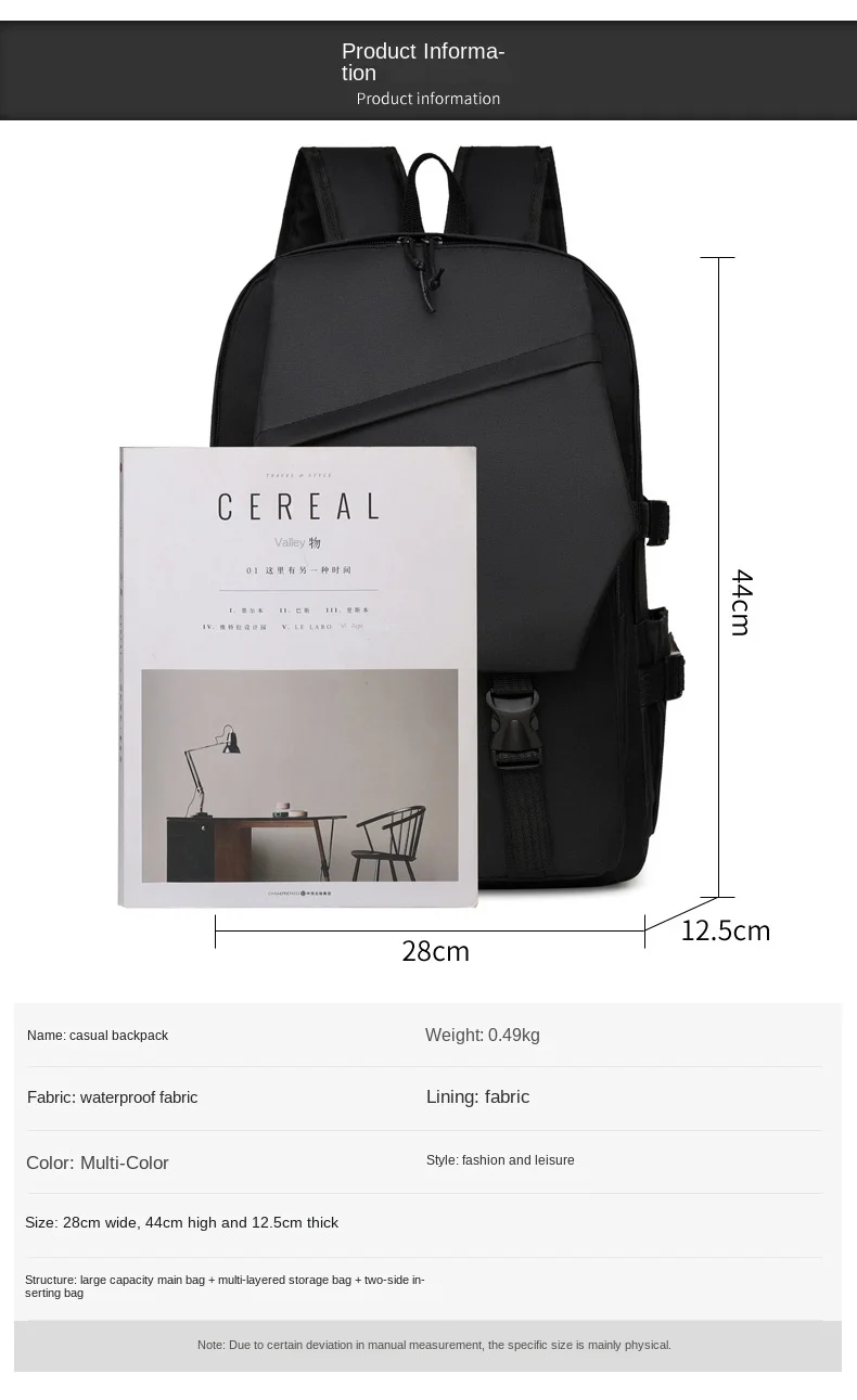 Trendy Backpack 2023Couple Large Capacity Back Pack Women Men Black ...