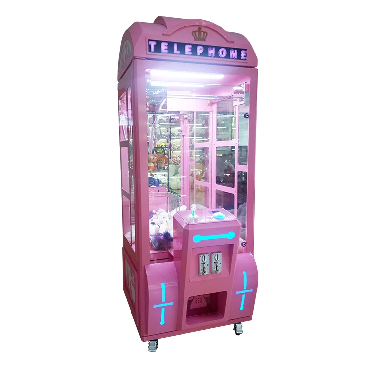 Cute Phone Booth Full Metal Cabinet Toy Crane Plush Claw Doll Vending ...