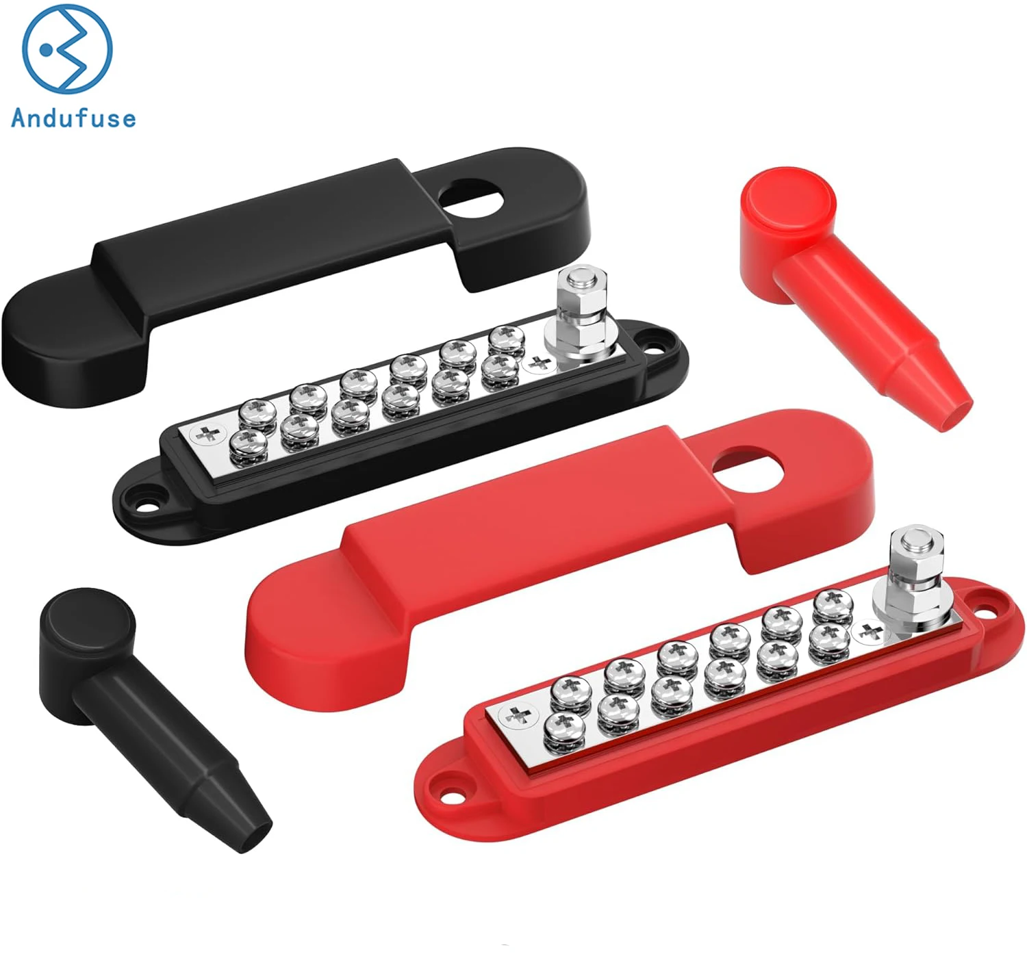 12 Terminal Power Distribution Block Bus Bar with Covers 180 Amps ...