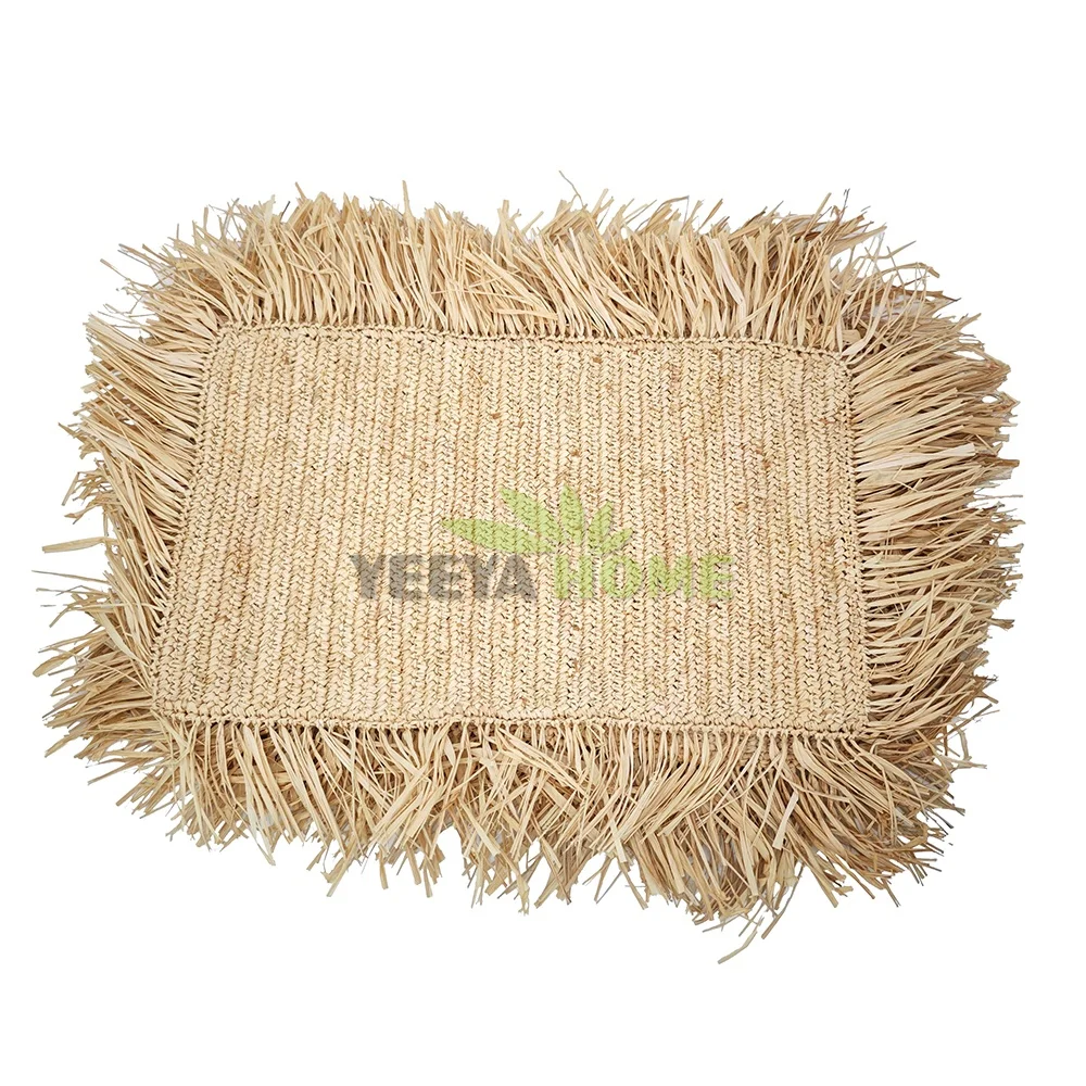 Natural Raffia Palm Leaf Fiber Fabric With Fringe - Eco-Friendly ...