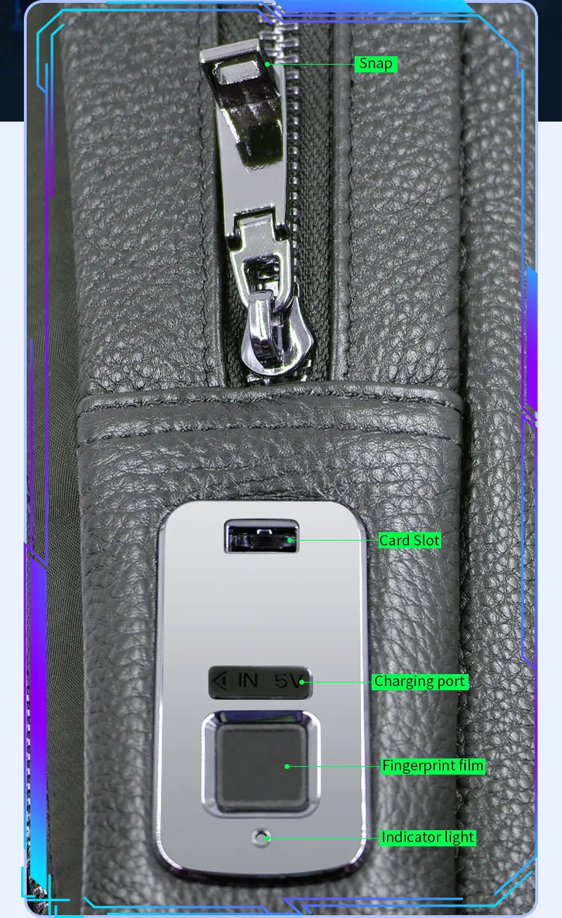 Fingerprint Lock Man Chest Bags Anti Theft Smart Fingerprint System ...