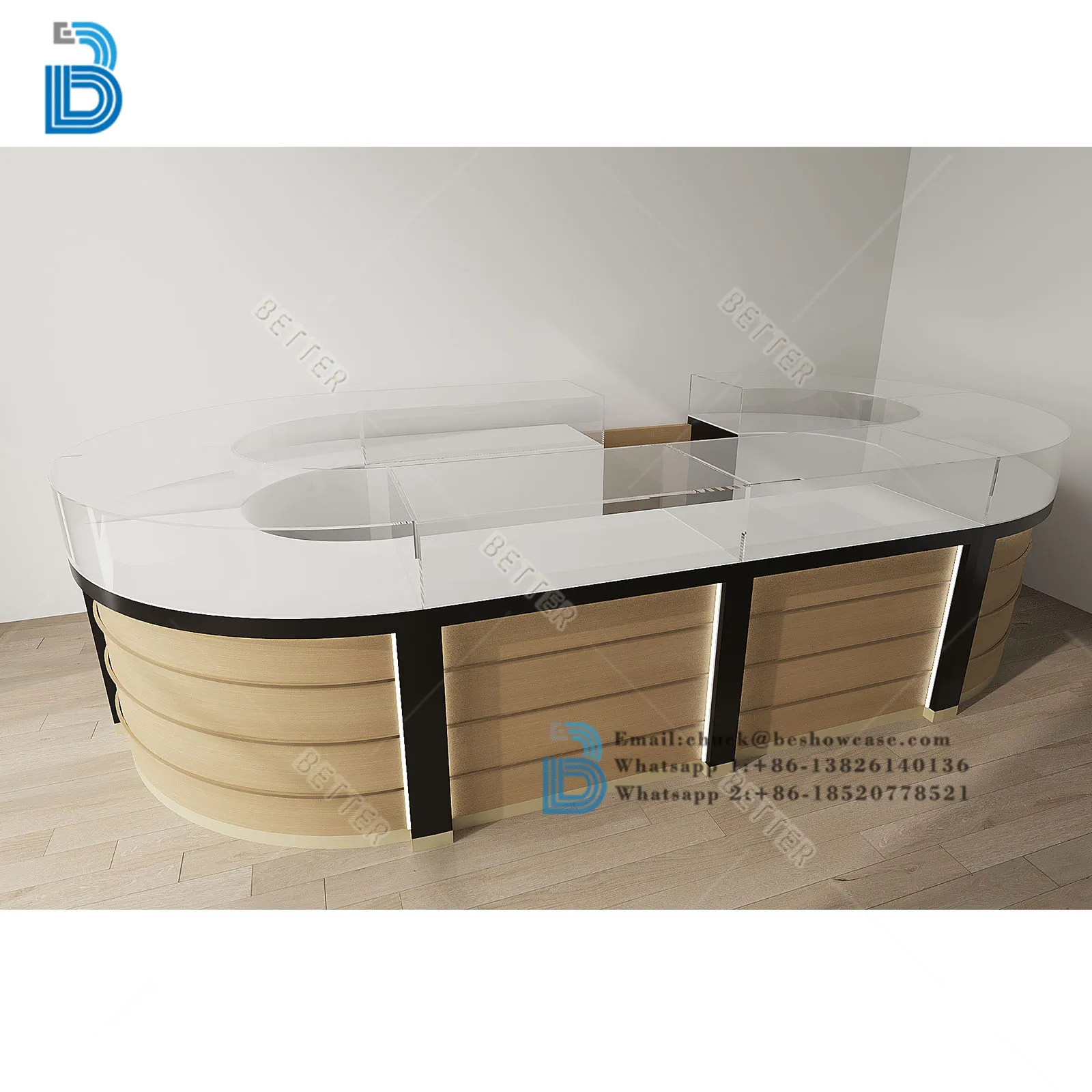 Custom Jewelry Display Cabinet Gold Stainless Steel Led Lighting ...