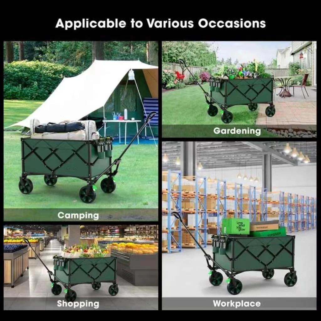 Collapsible Outdoor Utility Wagon Heavy Duty Foldable Courtyard Four ...