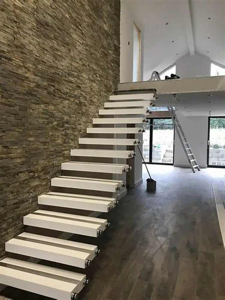 Luxury New Design Modern Marble Stairs with Glass Railing