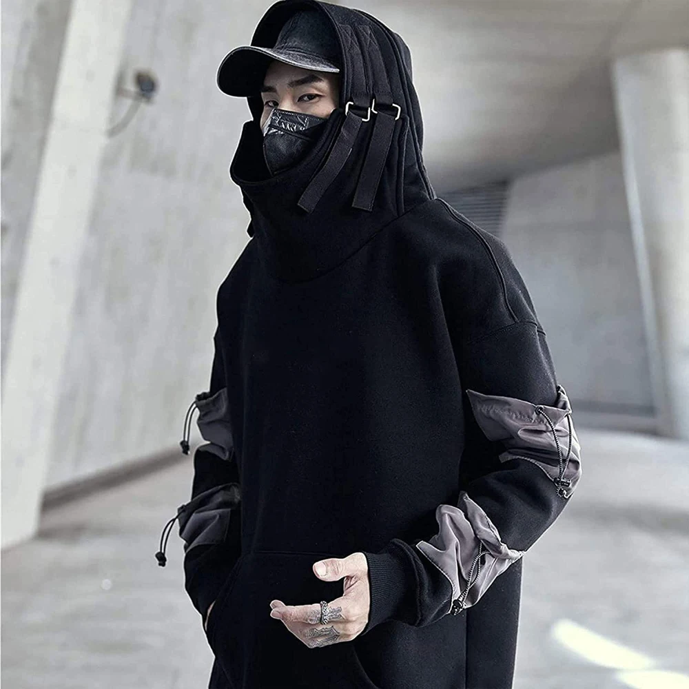 Custom Men's Hoodie - Cyberpunk Techwear with 3D Embroidery