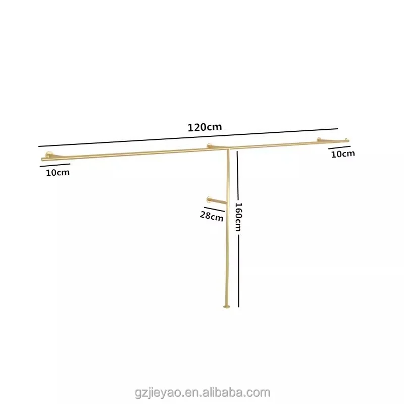 Retail Clothing Store Metal T Shape Shiny Gold Iron Pipe Wall Stainless ...