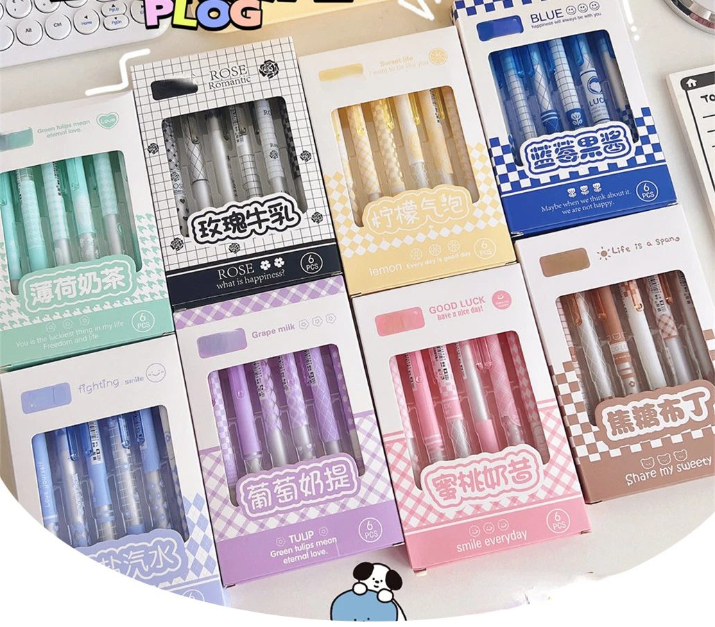 Cute Grid Gel Pen Set - Creative 6-piece 0.5mm Colorful Pen Set Odm