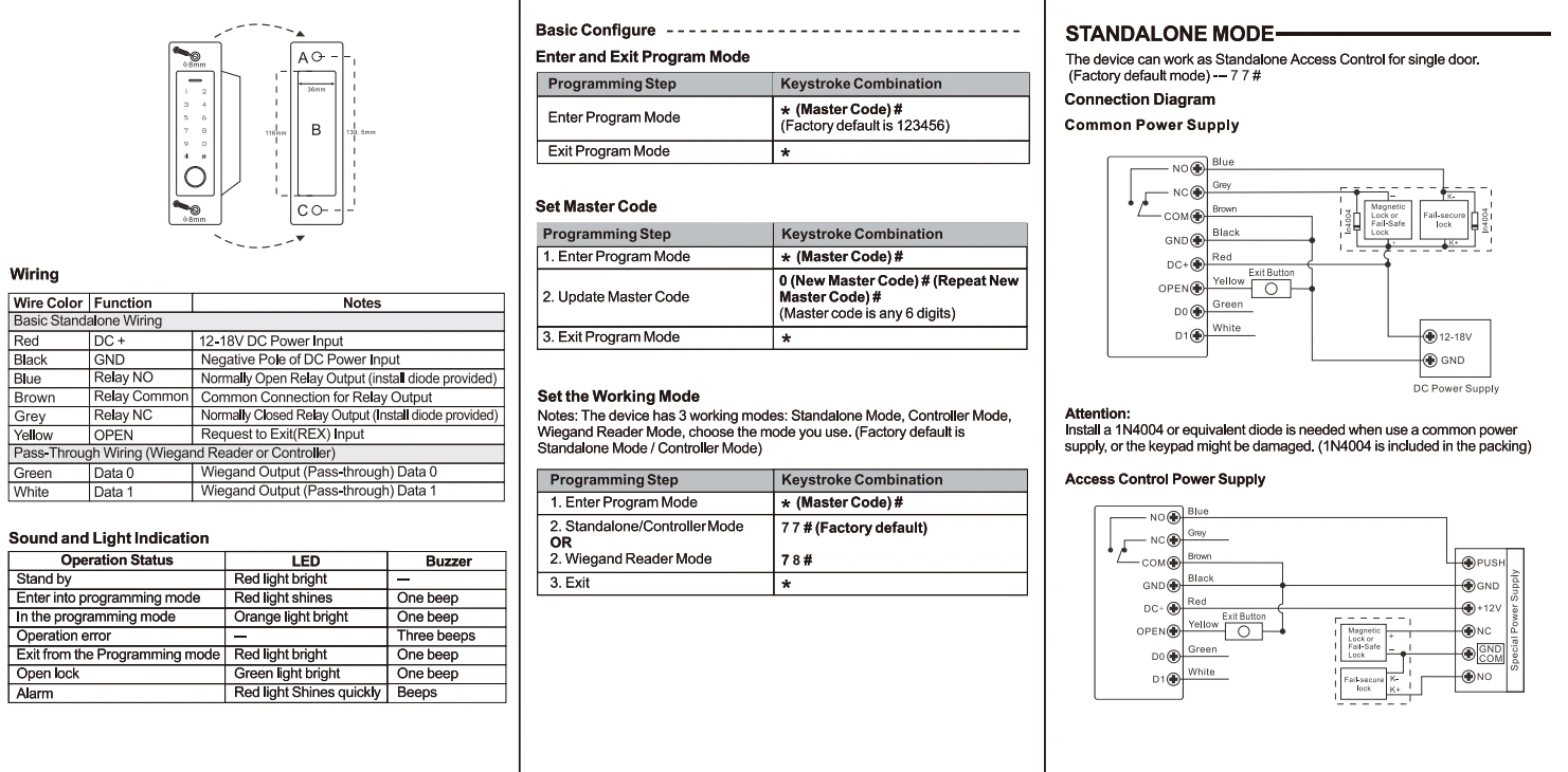 Waterproof 125KHz Card Reader Standalone Access Control Keypad Relay ...