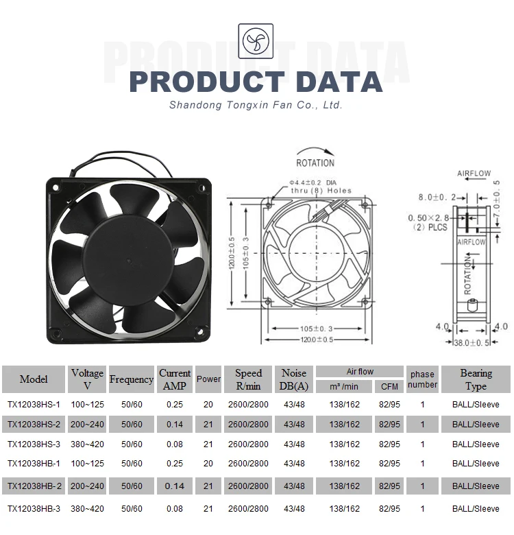 Copper Motor Ball Bearing Ac Axial Fans 120x120x38 Ac Small Cooling Fan ...
