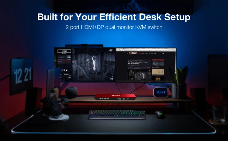 Tesmart Hdmi And Dp Signal 2pc 2 Monitors Kvm Switch With Extra ...